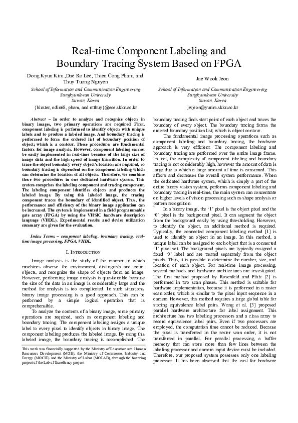 Pdf Real Time Component Labeling And Boundary Tracing System Based On Fpga