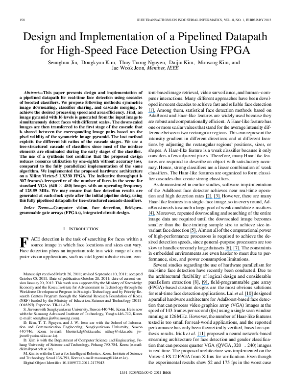 Pdf Design And Implementation Of A Pipelined Datapath For High Speed Face Detection Using Fpga