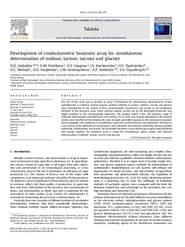 (PDF) Development of conductometric biosensor array for simultaneous ...