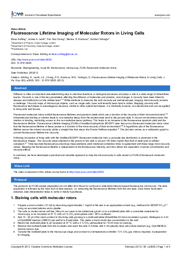 (PDF) Fluorescence lifetime imaging of molecular rotors in living cells