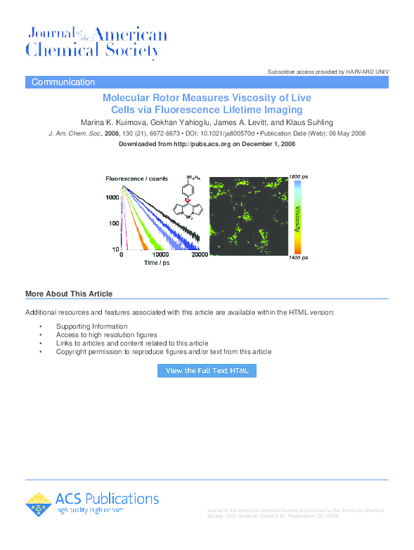 (PDF) Molecular Rotor Measures Viscosity of Live Cells via Fluorescence Lifetime Imaging ...