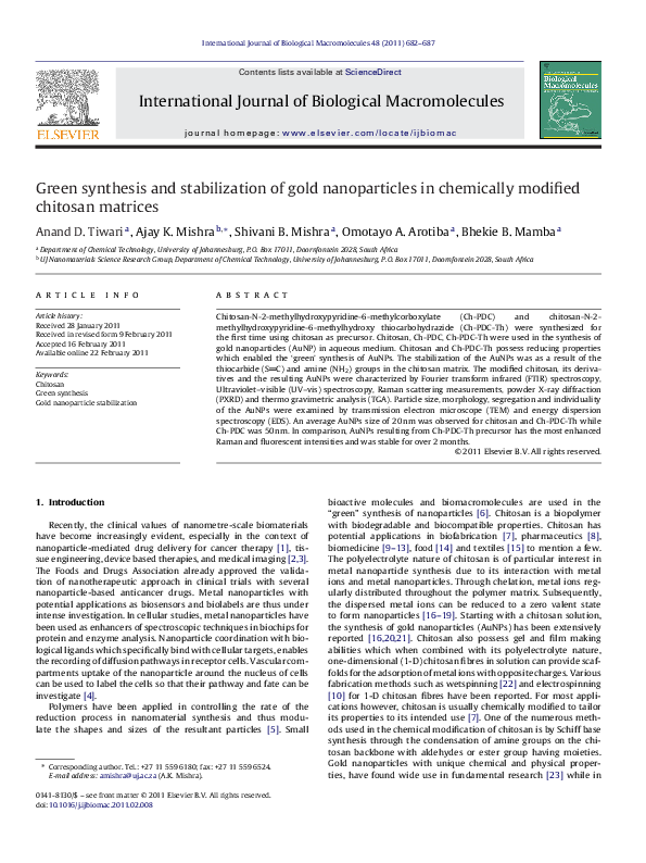 (PDF) Green synthesis and stabilization of gold nanoparticles in chemically modified chitosan ...