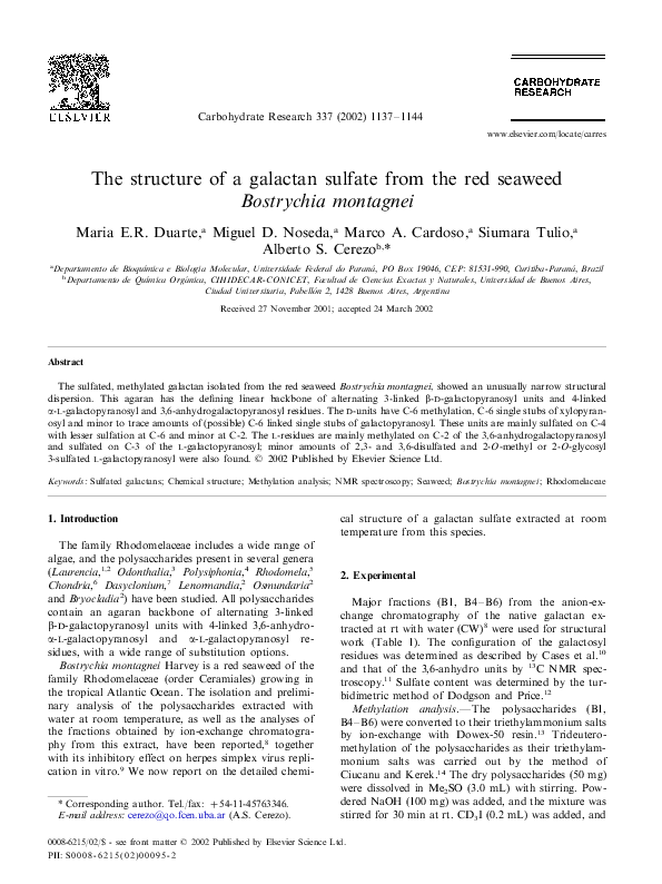 (PDF) The structure of a galactan sulfate from the red seaweed ...