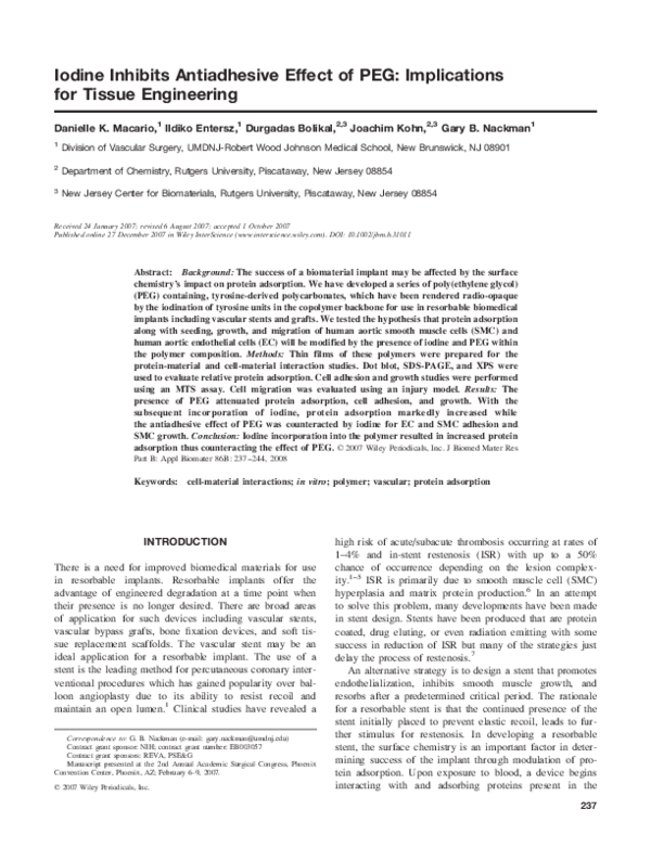 (PDF) Synthesis, degradation and biocompatibility of tyrosine-derived ...