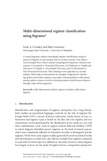 (PDF) Multi-dimensional register classification using bigrams