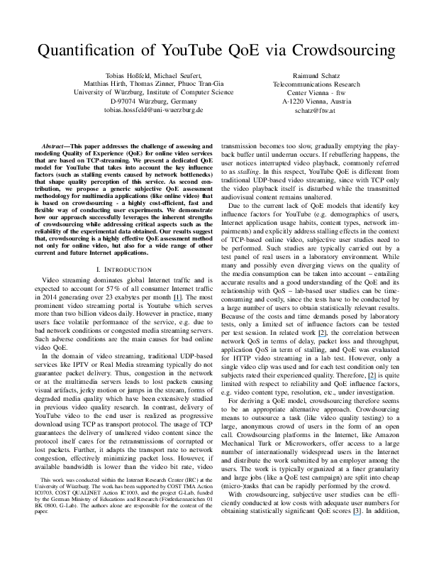 (PDF) Quantification of YouTube QoE via Crowdsourcing
