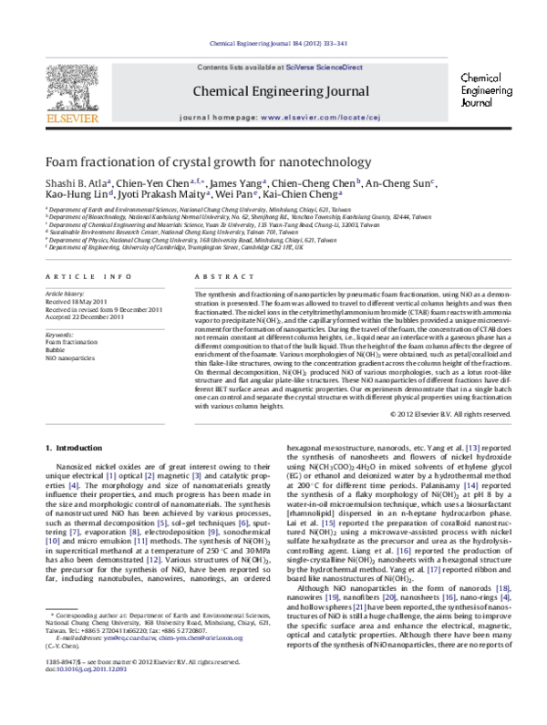 (PDF) Foam fractionation of crystal growth for nanotechnology