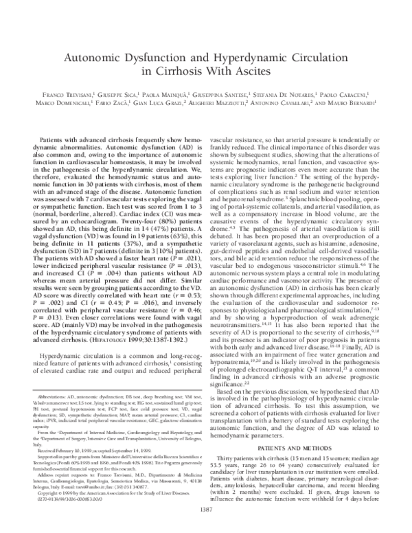 Pdf Autonomic Dysfunction And Hyperdynamic Circulation In Cirrhosis With Ascites Franco