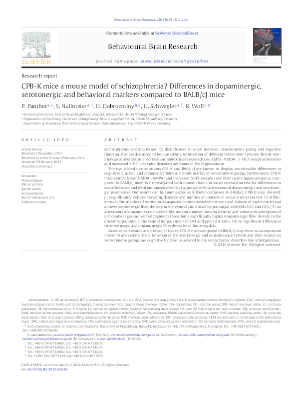 (PDF) CPB-K mice a mouse model of schizophrenia? Differences in ...