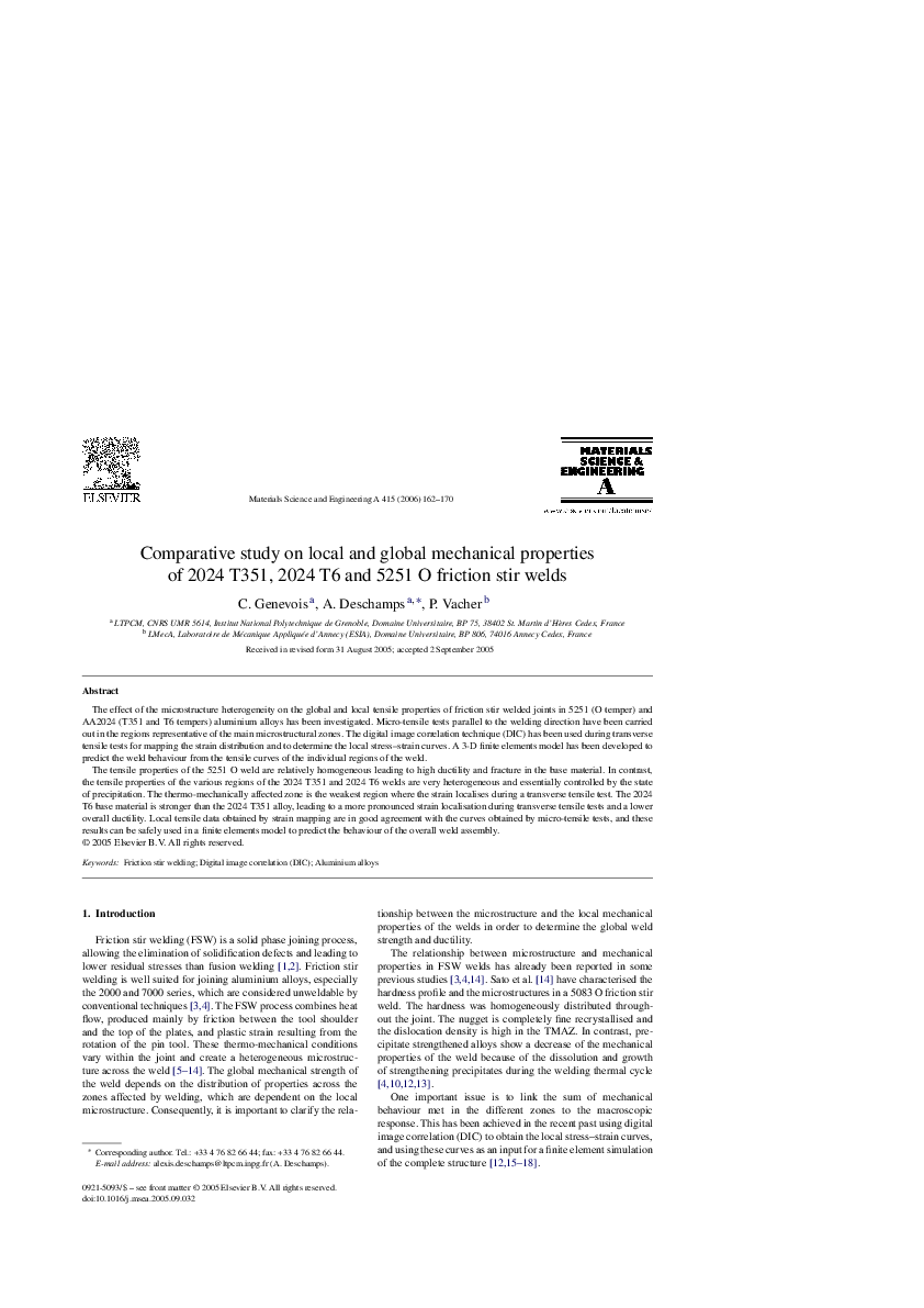 (PDF) Comparative study on local and global mechanical properties of 2024 T351, 2024 T6 and 5251 ...