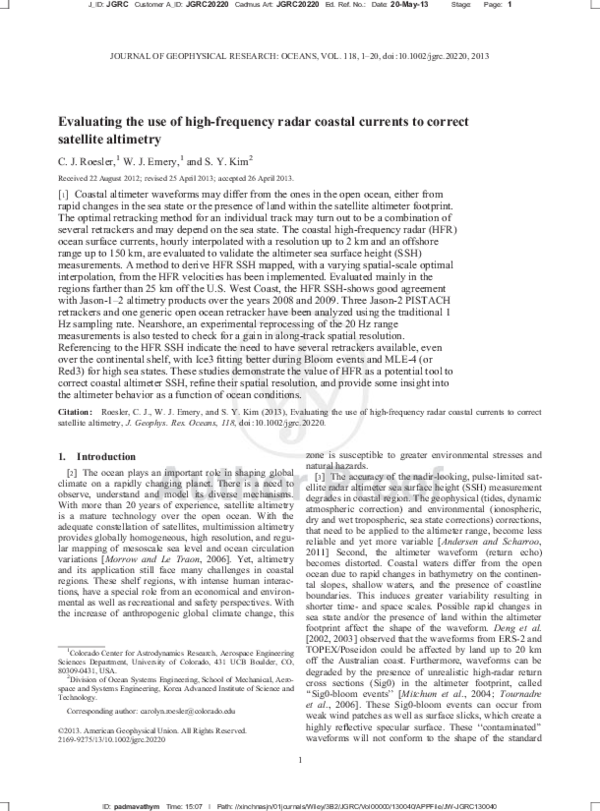 Pdf Validation Of Jason 2 Altimeter Data By Waveform Retracking Over