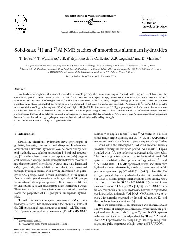 (PDF) Solid-state 1H and 27Al NMR studies of amorphous aluminum hydroxides
