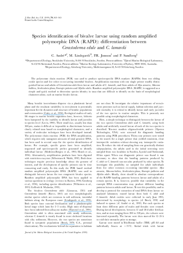(PDF) Species identification of bivalve larvae using random amplified ...