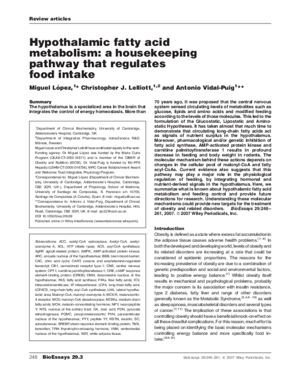 (PDF) Hypothalamic fatty acid metabolism: A housekeeping pathway that ...