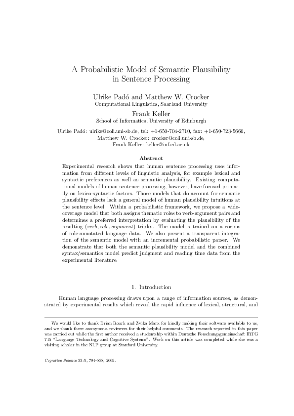 (PDF) A probabilistic model of semantic plausibility in sentence processing