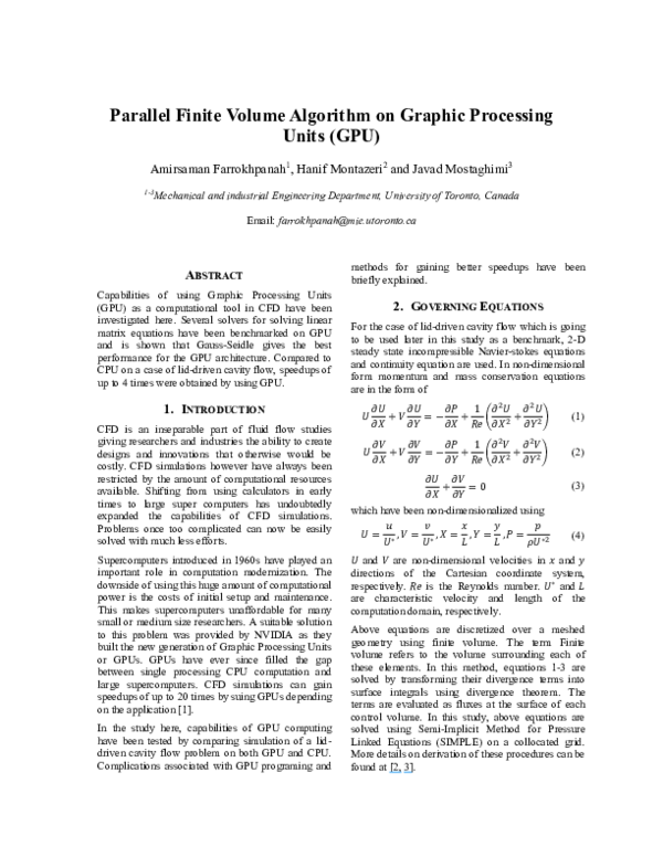 Pdf Parallel Finite Volume Algorithm On Graphic Processing Units Gpu