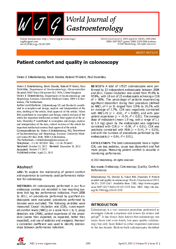(PDF) Patient comfort and quality in colonoscopy