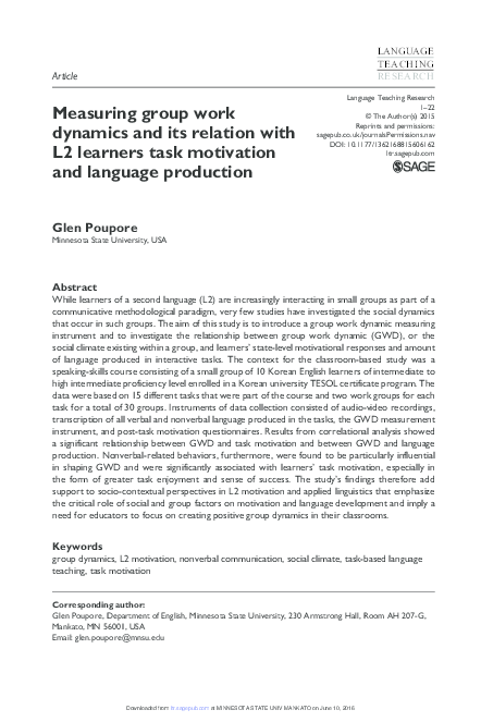 (PDF) Measuring group work dynamics and its relation with L2 learners task motivation and ...