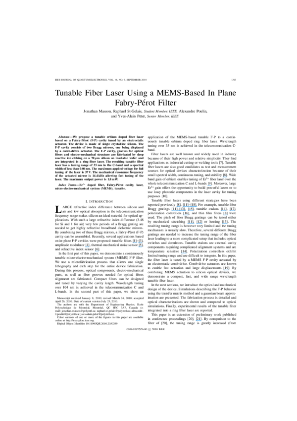 (PDF) Tunable Fiber Laser Using a MEMS-Based in Plane Fabry-Pérot Filter