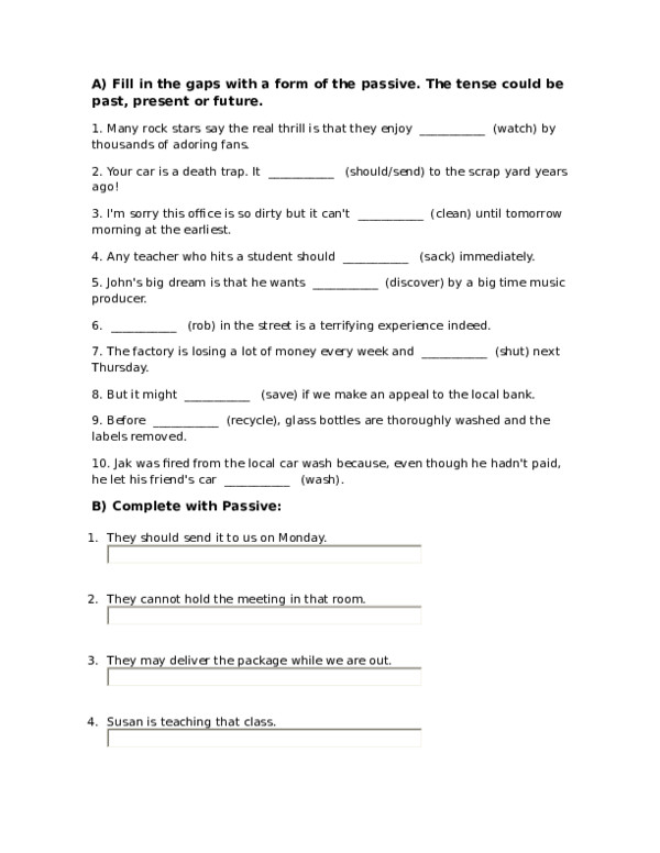 (DOC) Passive voice exercises