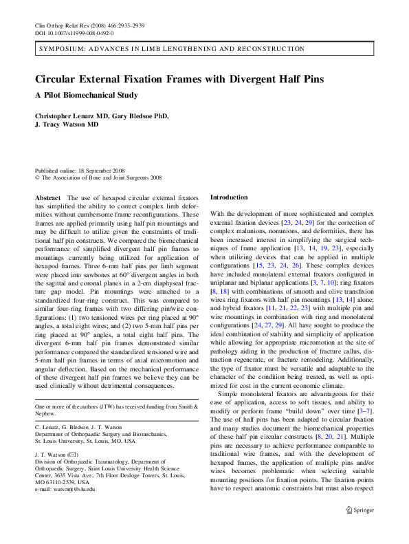 (PDF) Circular External Fixation Frames with Divergent Half Pins: A ...