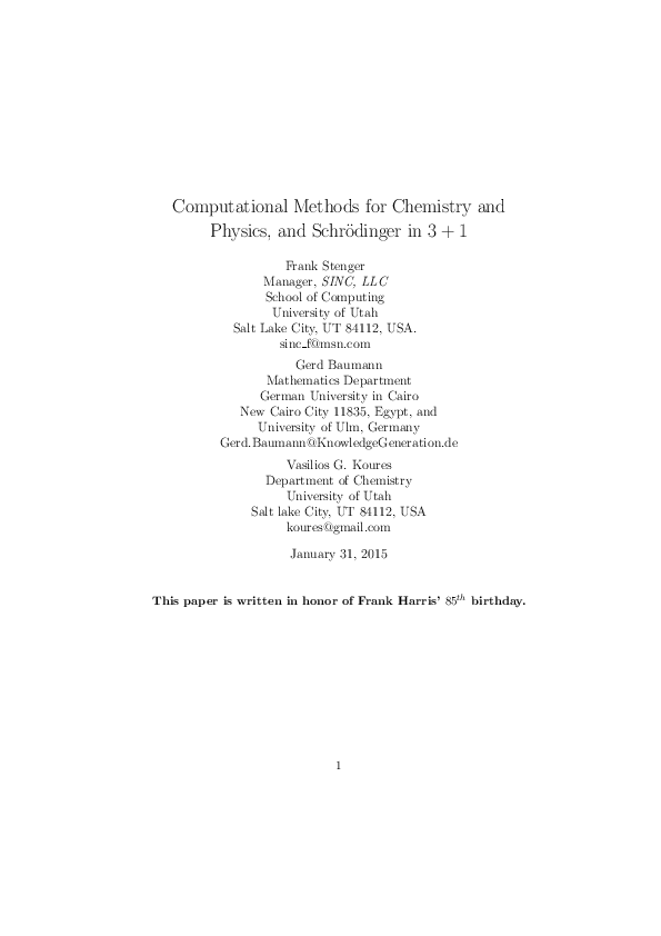 (PDF) Computational Methods for Chemistry and Physics, and Schrödinger in 3 + 1 | Frank Stenger ...