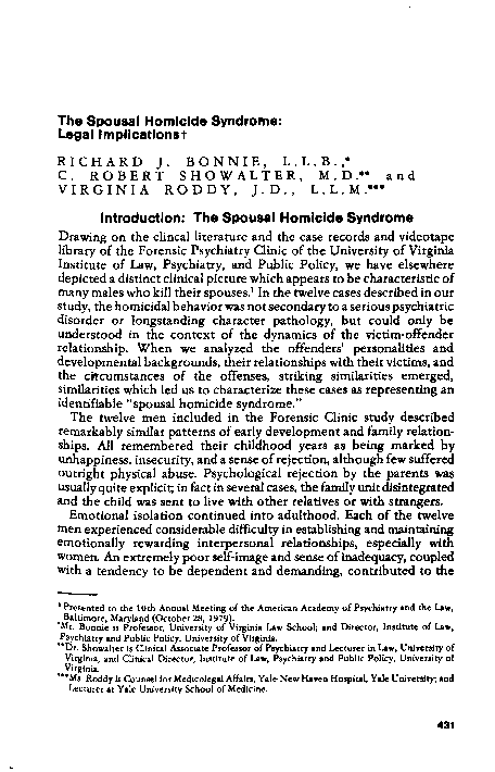 (PDF) The Spousal Homicide Syndrome: Legal Implications