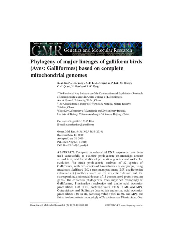 (PDF) Phylogeny of major lineages of galliform birds (Aves: Galliformes ...