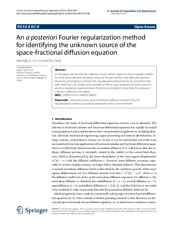 Pdf An A Posteriori Fourier Regularization Method For Identifying The Unknown Source Of The