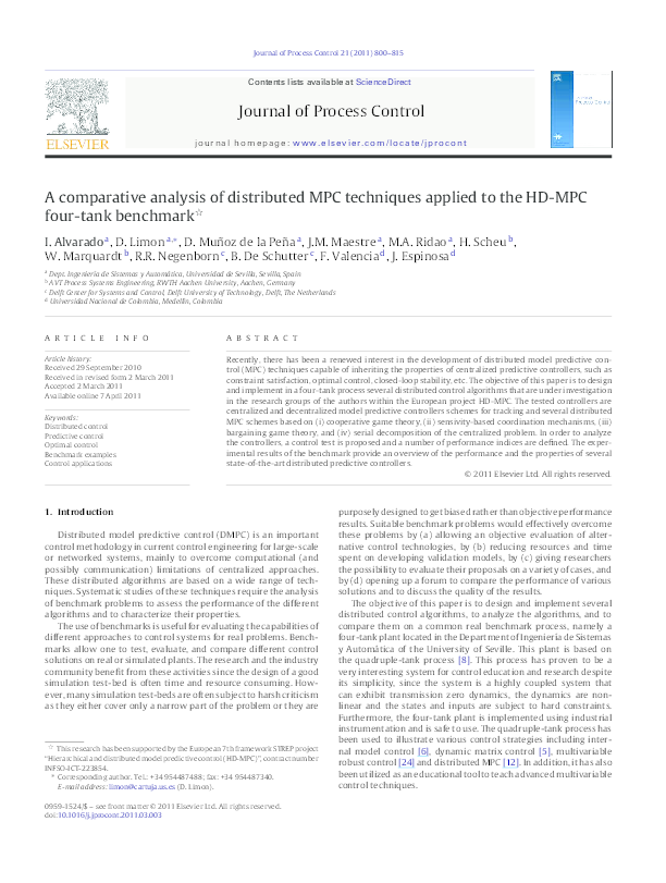 Pdf A Comparative Analysis Of Distributed Mpc Techniques Applied To