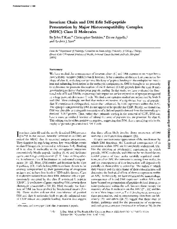 (PDF) Invariant Chain and DM Edit Self-peptide Presentation by Major ...
