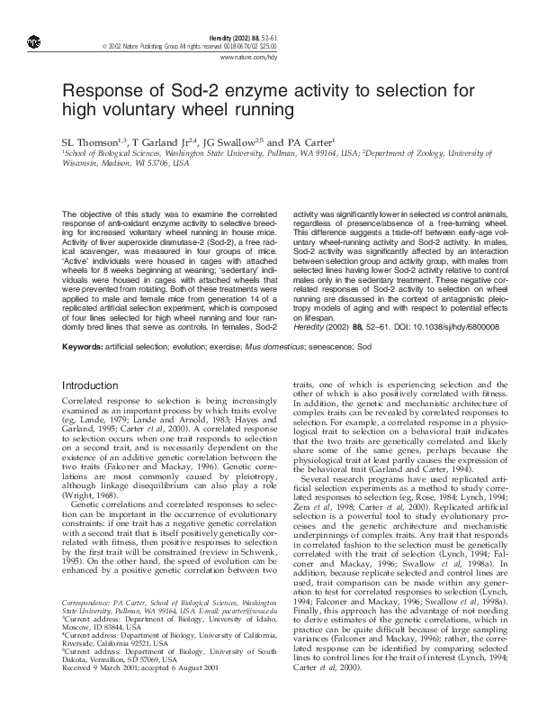 (PDF) Response of Sod-2 enzyme activity to selection for high voluntary ...