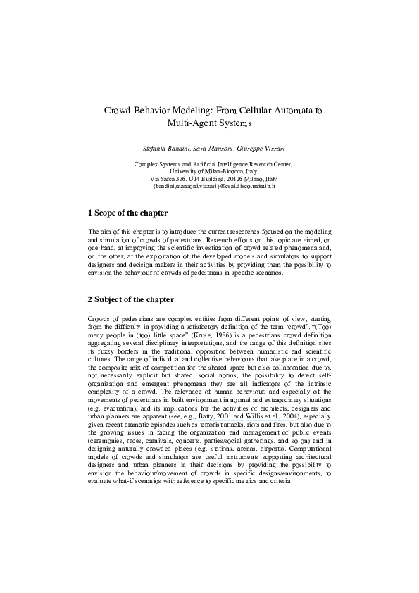 (PDF) Crowd Behaviour Modeling: From Cellular Automata to Multi-Agent ...