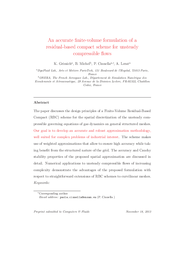 Pdf An Accurate Finite Volume Formulation Of A Residual Based Compact
