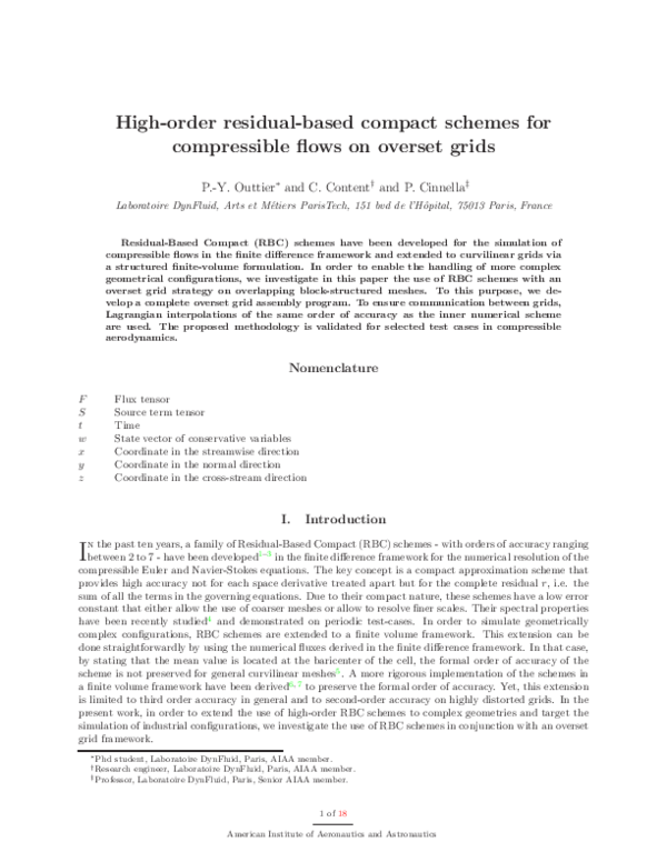 Pdf High Order Residual Based Compact Schemes For Compressible Flows