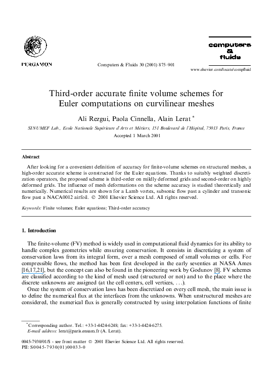 Pdf Third Order Accurate Finite Volume Schemes For Euler Computations