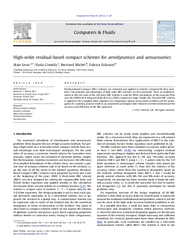 Pdf High Order Residual Based Compact Schemes For Aerodynamics And