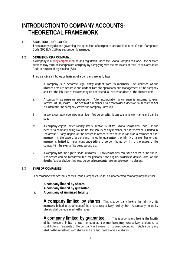(DOC) INTRODUCTION TO COMPANY ACCOUNTS- THEORETICAL FRAMEWORK