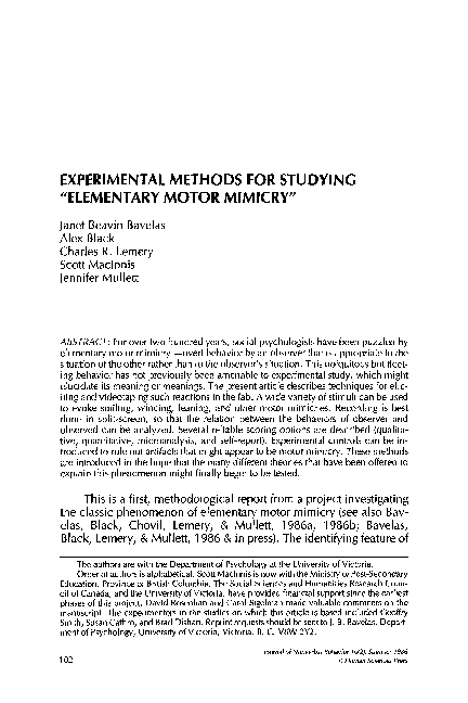 (PDF) Experimental methods for studying ?elementary motor mimicry?