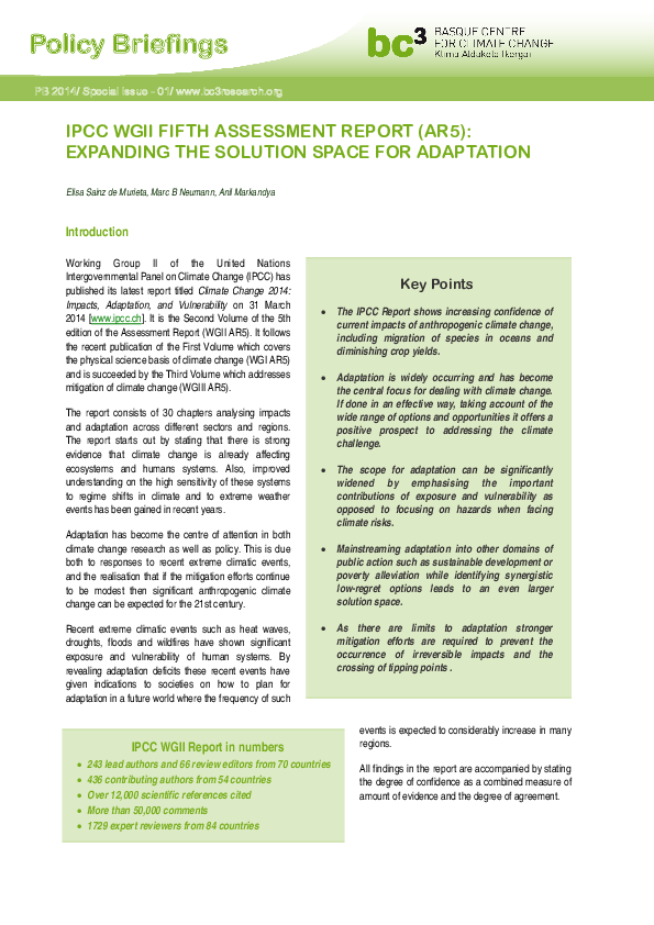 (PDF) IPCC WGII Fifth Assessment Report (AR5): Expanding the solution ...