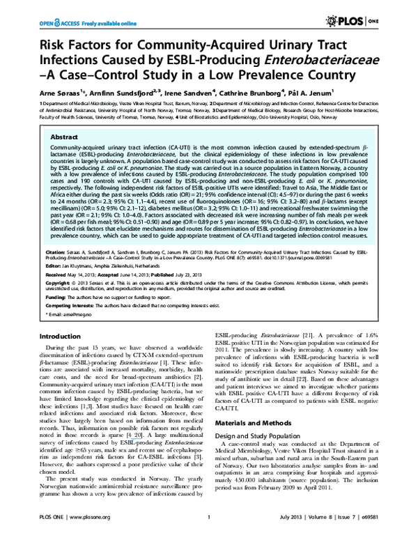 (PDF) Risk Factors for Community-Acquired Urinary Tract Infections Caused by ESBL-Producing ...