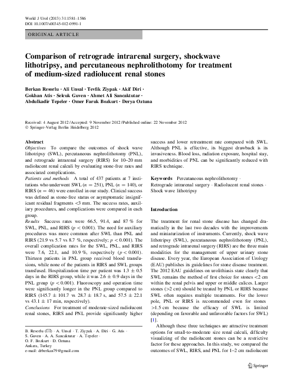 (PDF) Comparison of retrograde intrarenal surgery, shockwave ...