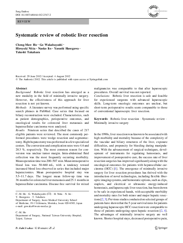 (PDF) Systematic review of robotic liver resection