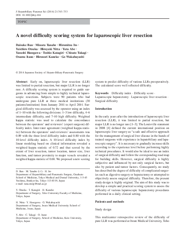 (PDF) A novel difficulty scoring system for laparoscopic liver resection
