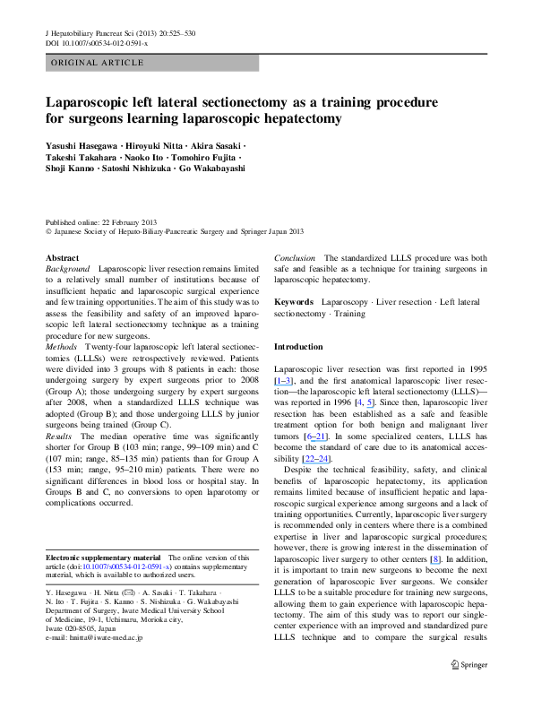 Pdf Laparoscopic Left Lateral Sectionectomy As A Training Procedure For Surgeons Learning