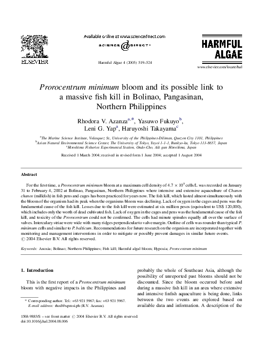 (PDF) Prorocentrum minimum bloom and its possible link to a massive ...