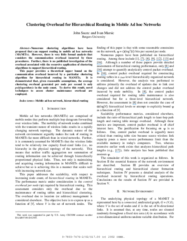 (PDF) Clustering overhead for hierarchical routing in mobile ad hoc networks