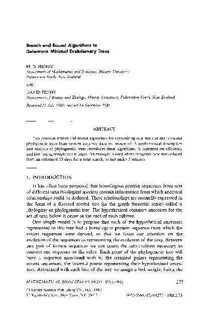Pdf Branch And Bound Algorithms To Determine Minimal Evolutionary Trees