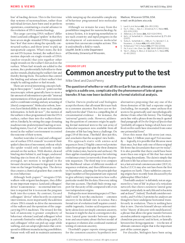 (PDF) Origins of life: Common ancestry put to the test