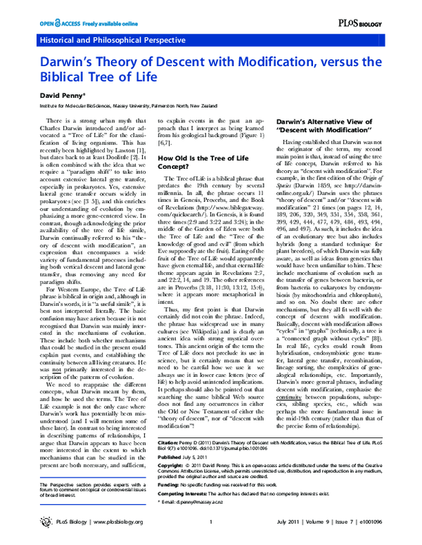 (PDF) Darwin's Theory of Descent with Modification, versus the Biblical ...